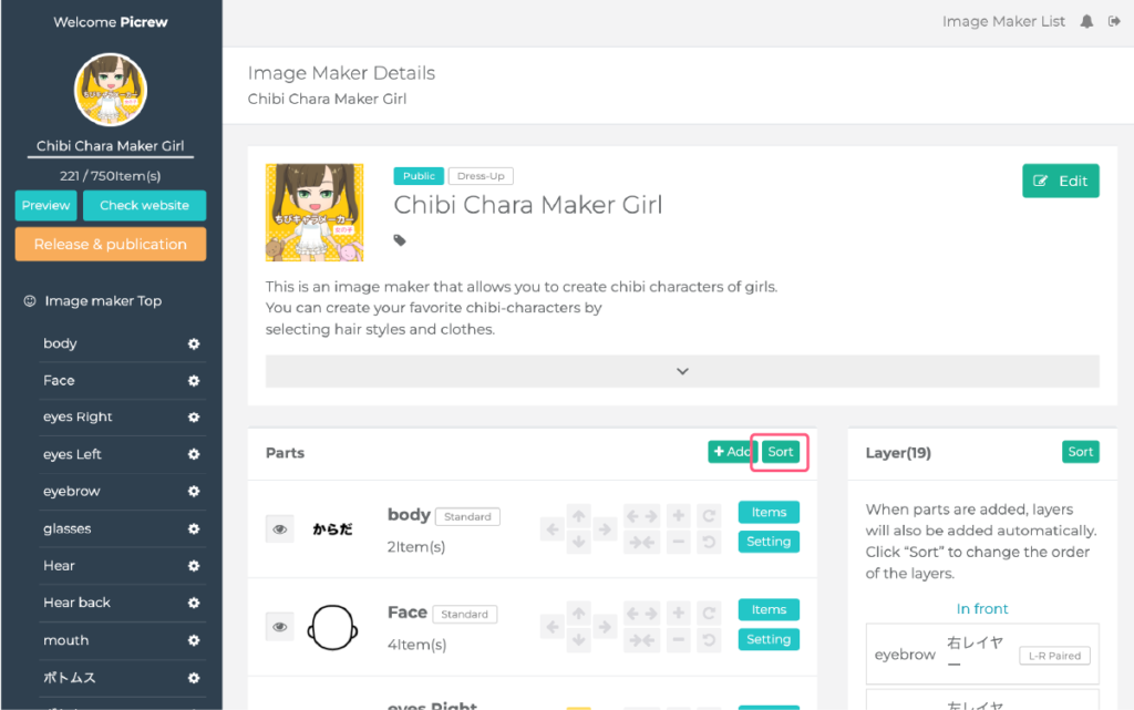 Sort part icons – Picrew Support