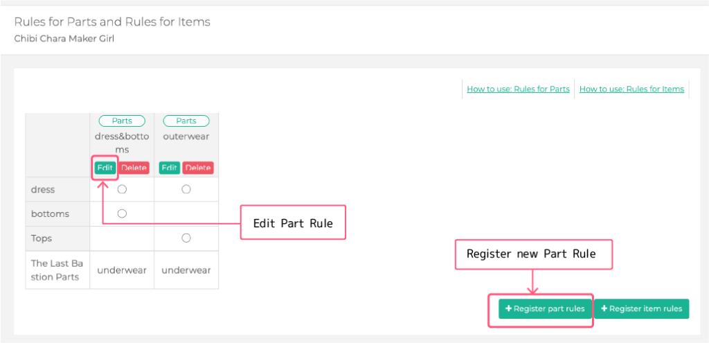 Set part rules – Picrew Support